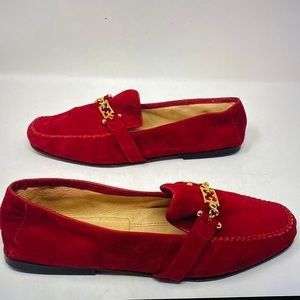 Escada | Shoes | Escada Vintage Gorgeous Red Suede Gold Logo Loafers ...